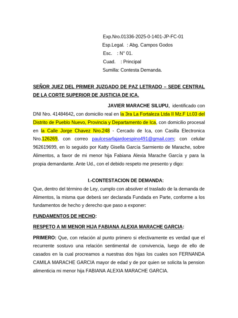 Contestación de Demanda de Alimentos | PDF | Pensión alimenticia ...