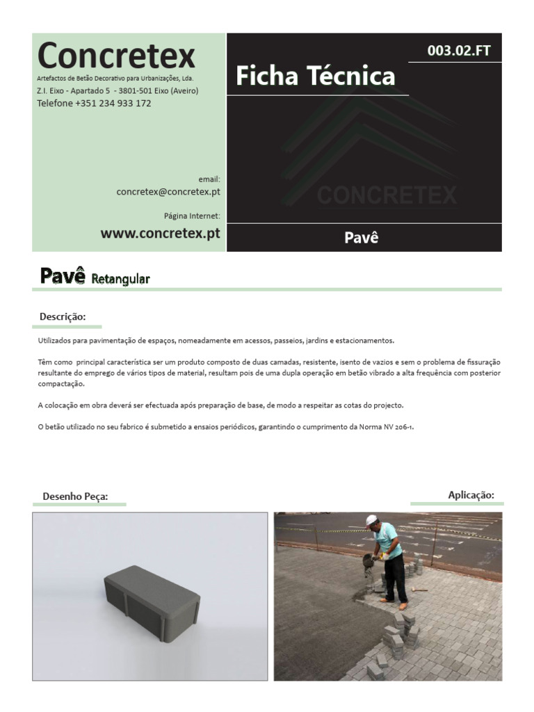 Ficha Técnica do Pavê Retangular Concretex | PDF