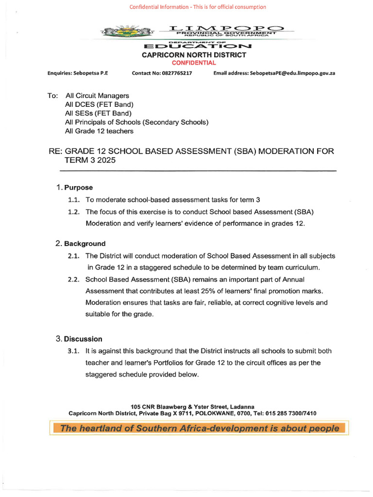 Grade 12 School Based Assessment (Sba) Moderation For Term 3 2025 | PDF