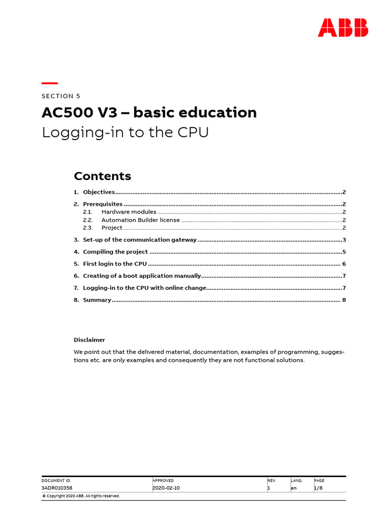 AC500 V3 Basic Education_Section 5 Logging-In to the CPU_3ADR010358_1_en_US | PDF | Booting ...