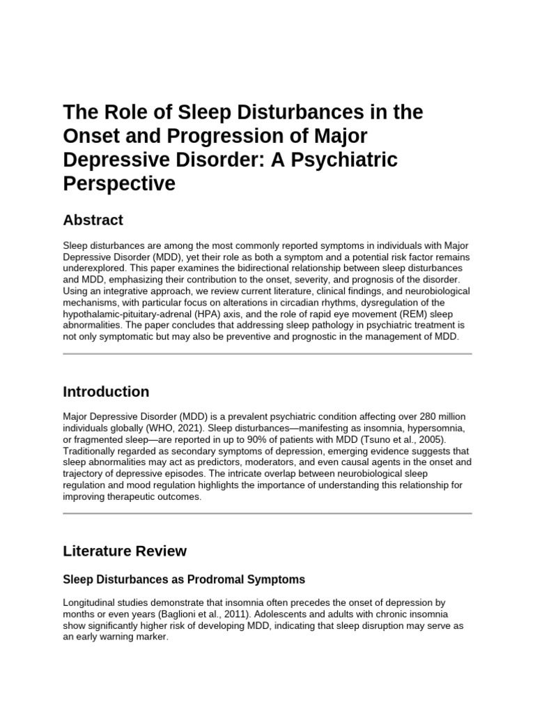The Role of Sleep Disturbances in The Onset and Progression of Major ...