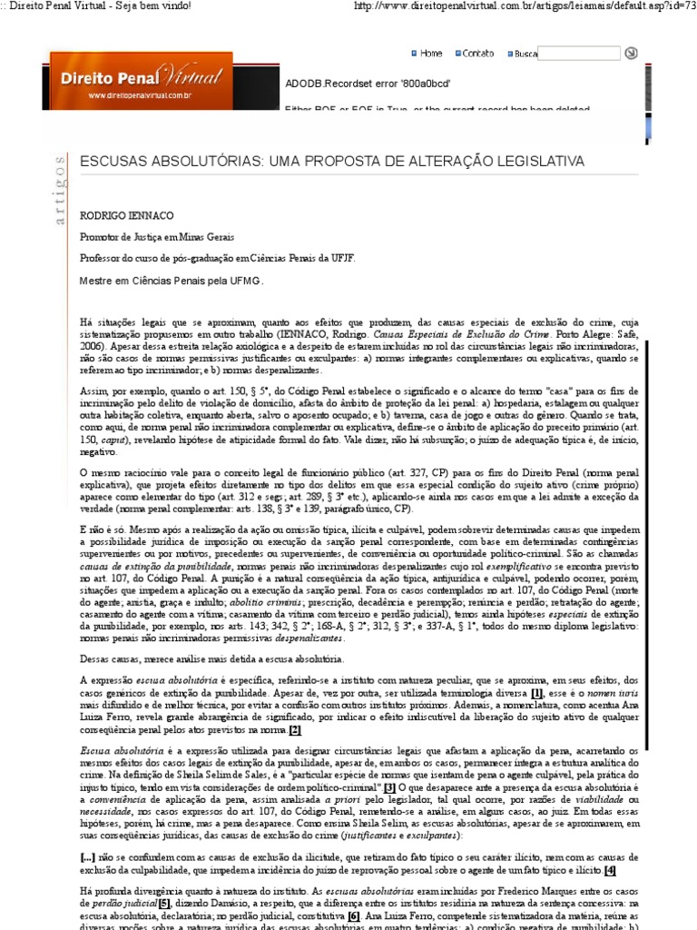 Escusas Absolutórias IENNACO | PDF | Crime e Violência | Thriller criminal