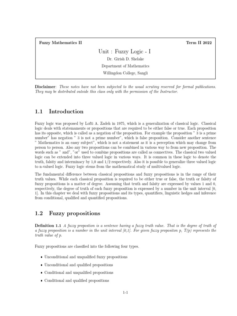 Fuzzy logic 1 - Girish Shelake | PDF | Fuzzy Logic | Logic