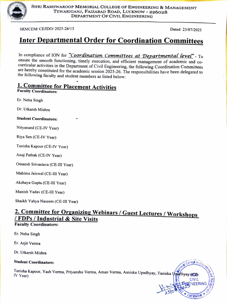 Inter Departmental Order - Coordination Committee | PDF | Chess | Chess ...