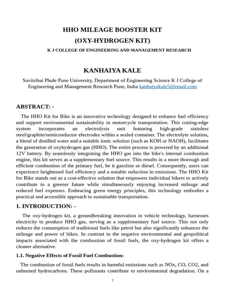 Hho Mileage Booster Kit PDF | PDF | Combustion | Engines