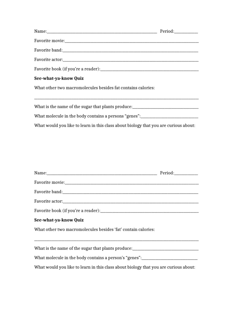 First Day Questionaire | PDF