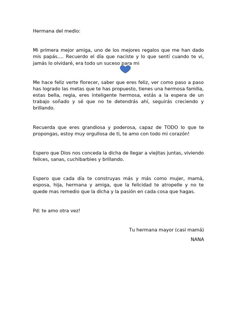 Carta de amor a mi hermana del medio | PDF