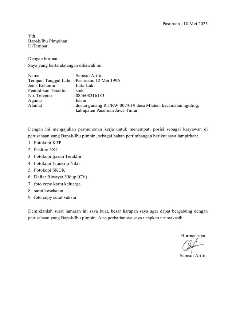 CV Lamaran Pekerjaan | PDF