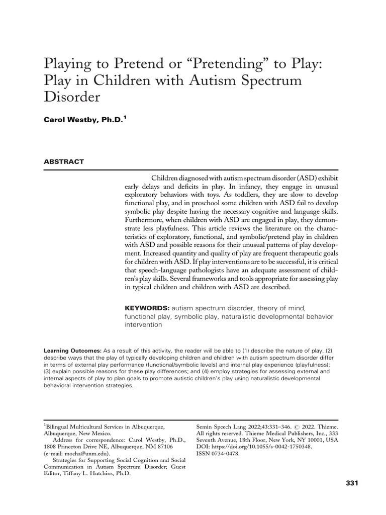 Play Development in Children with ASD | PDF | Autism | Executive Functions