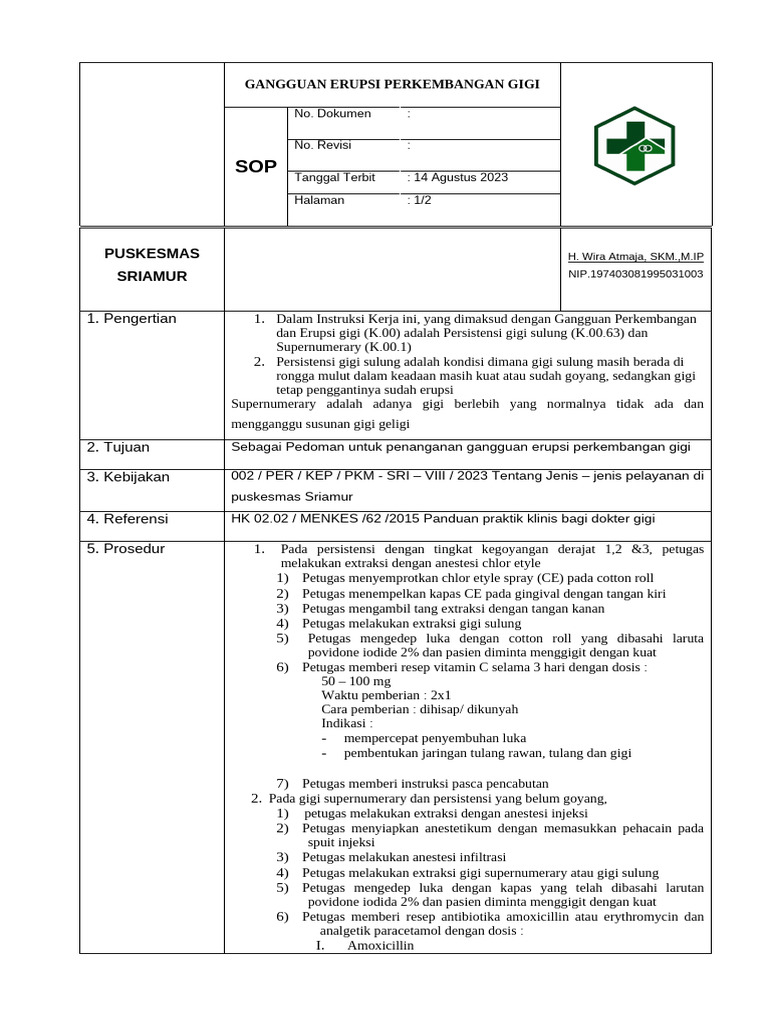 Sop Gangguan Erupsi Gigi | PDF