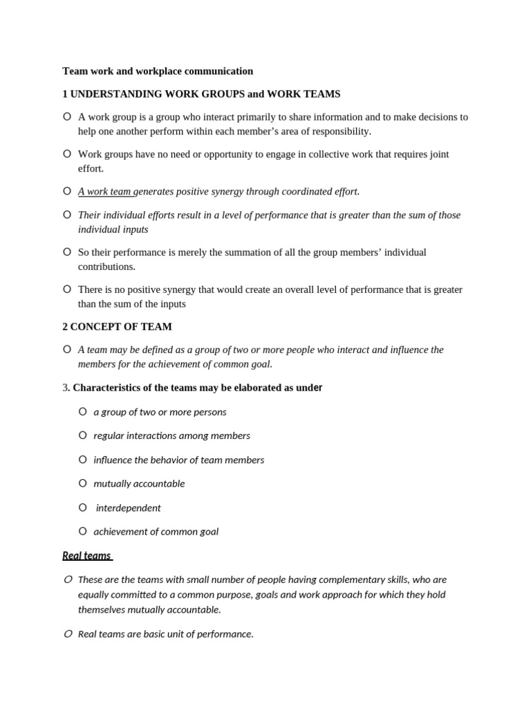 Team Work and Workplace Communication | PDF | Memorandum | Communication