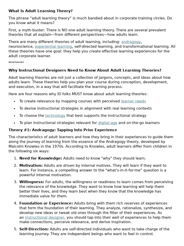 Understanding Adult Learning Theories | PDF | Adult Education ...