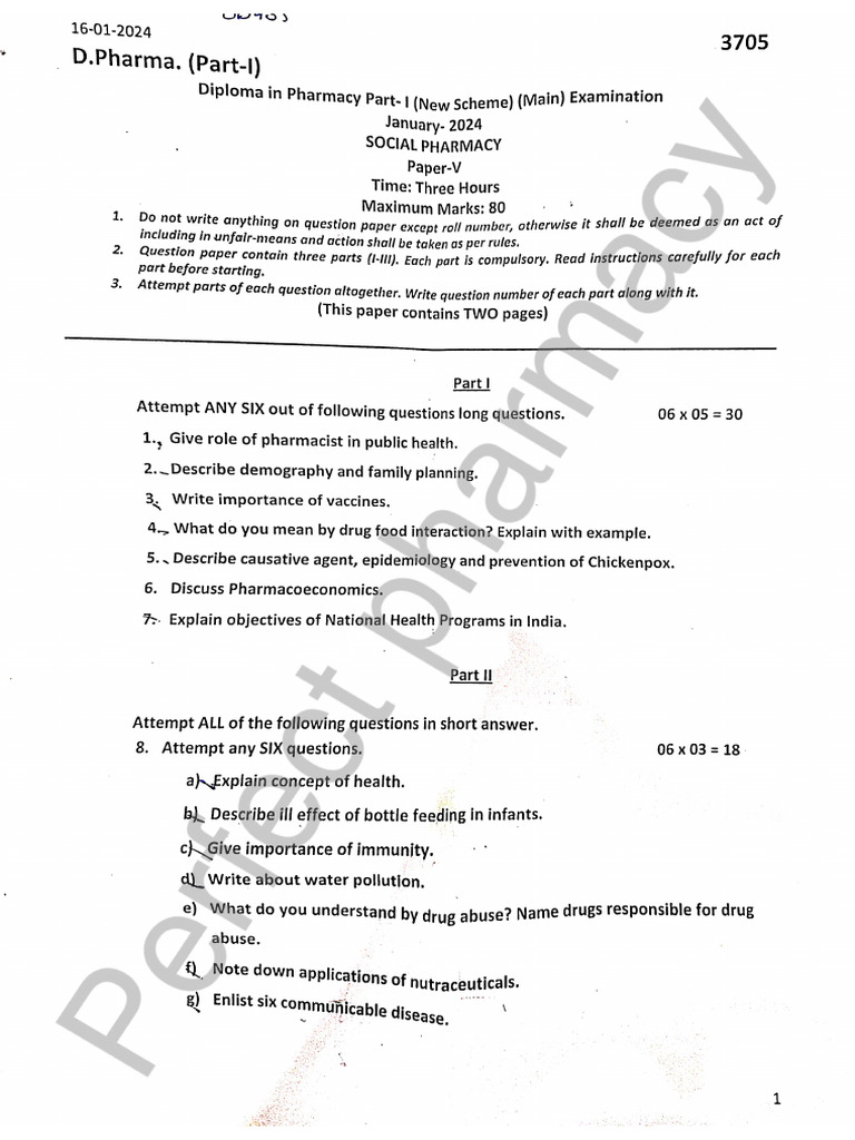 D Pharmacy 1st Year Question Paper | PDF