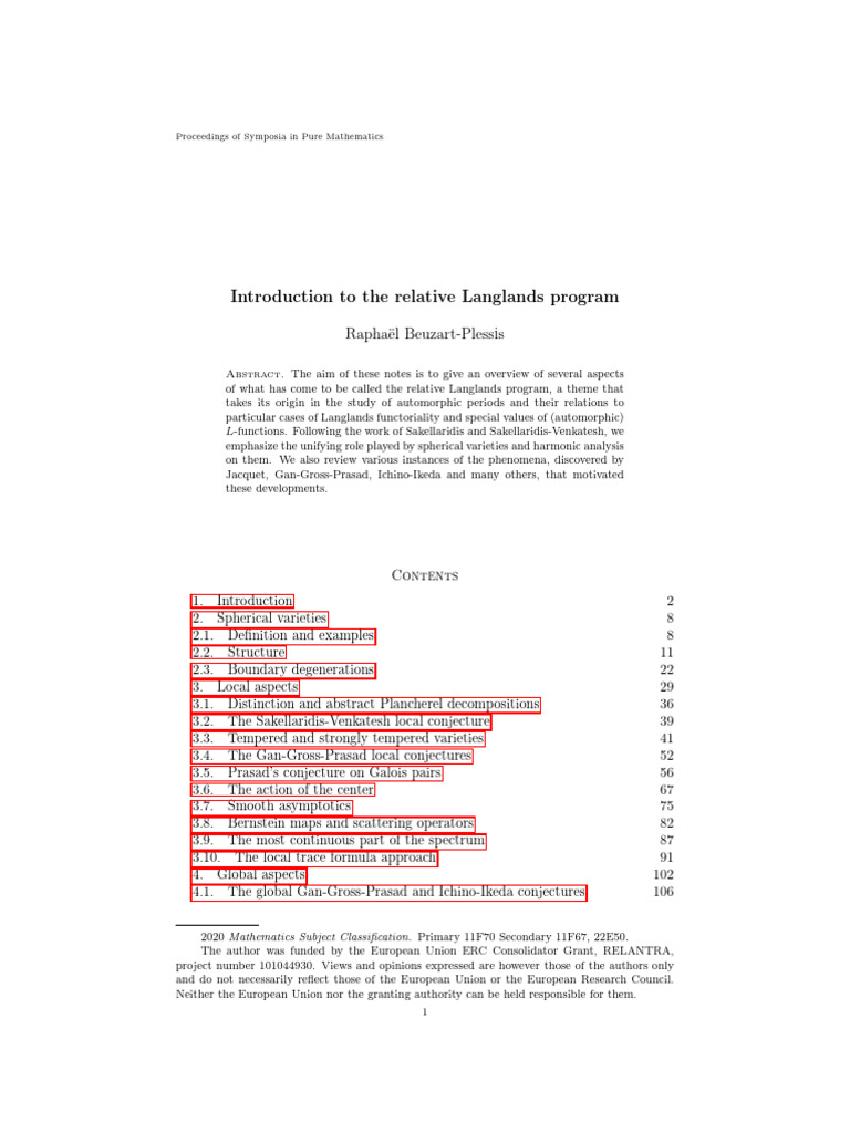 2509.18062v1introduction To The Relative Langlands Program | PDF ...