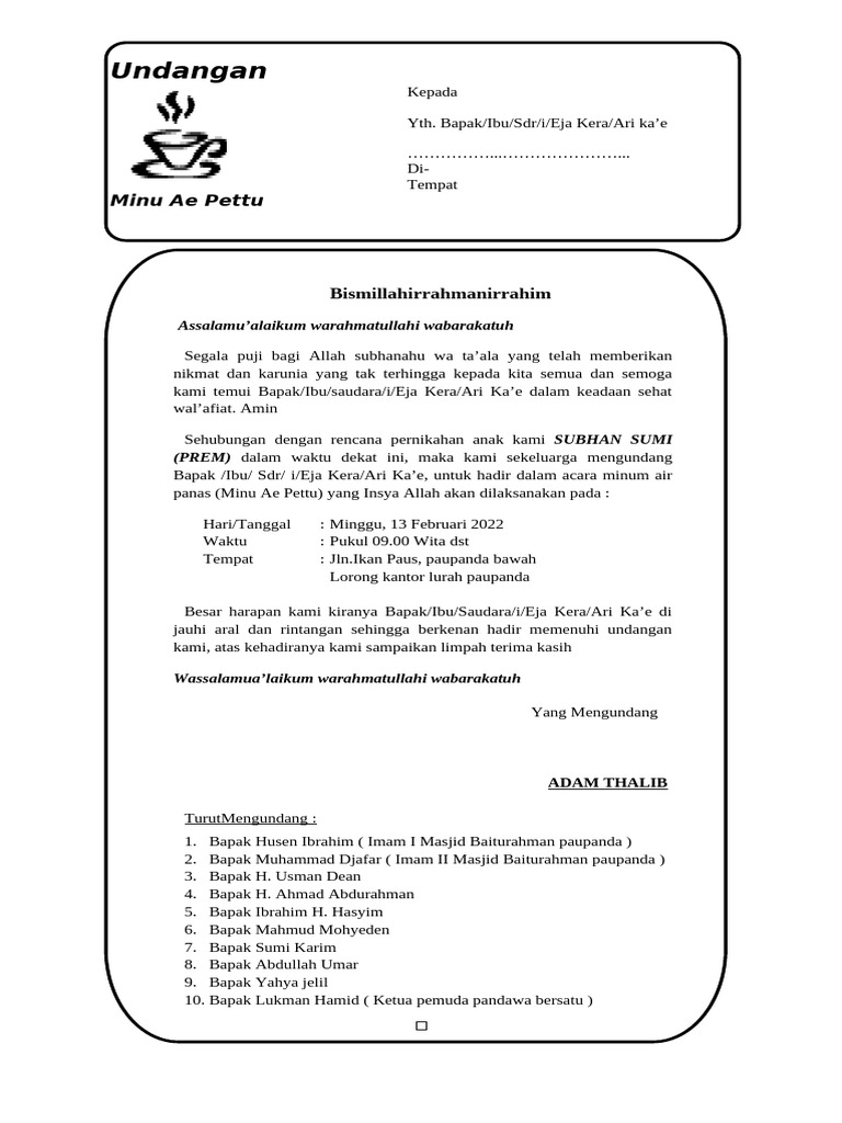 Undangan Minum Air Panas Prem (1) | PDF