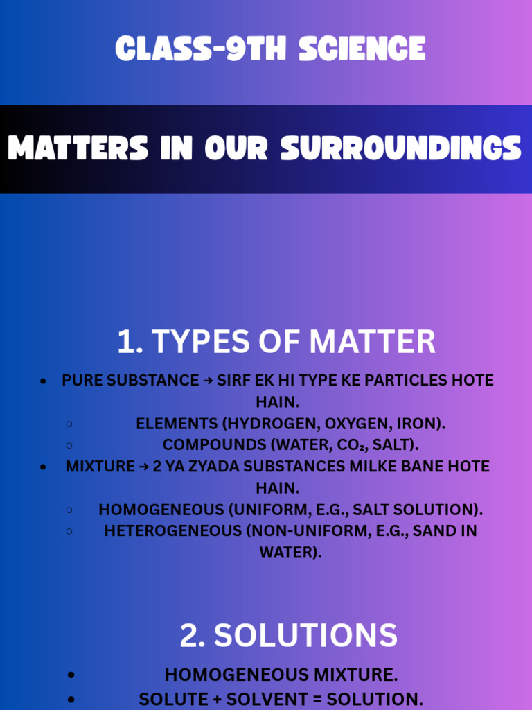 Types of Matter Pure Substance Sirf Ek Hi Type Ke Particles Hote Hain ...