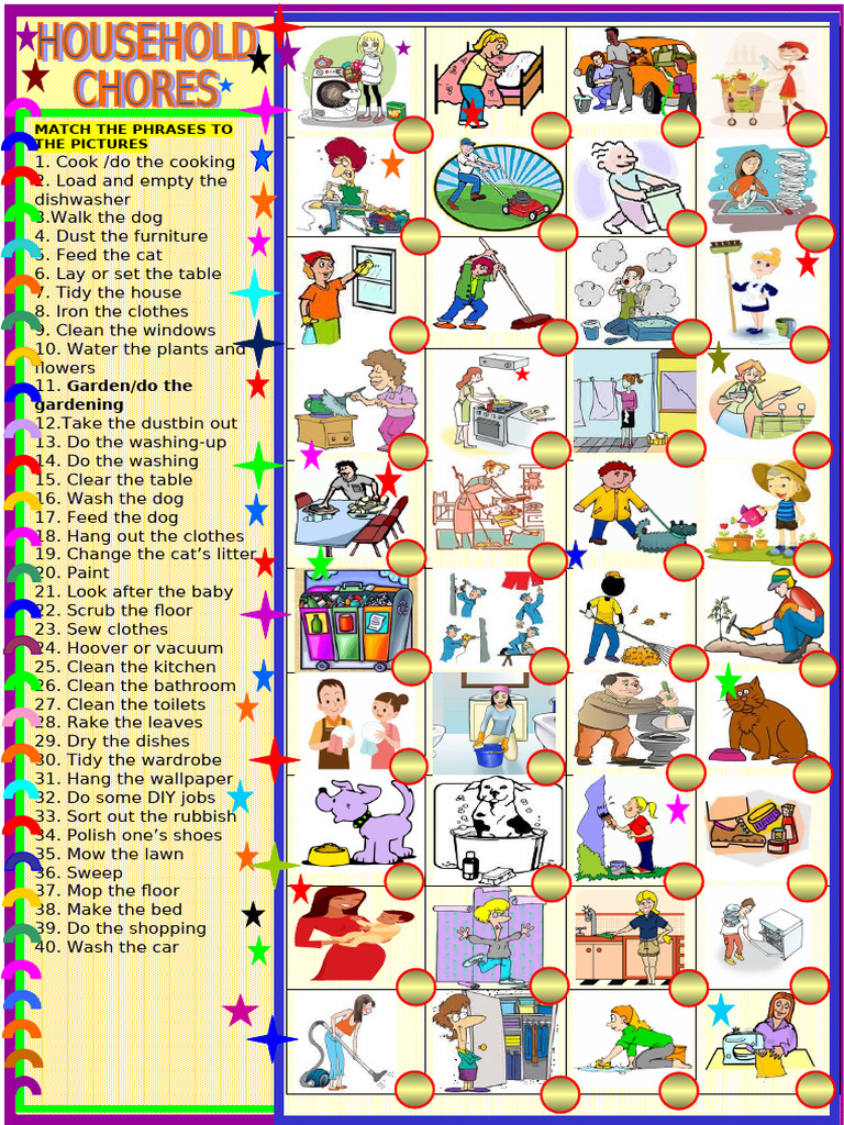 Household Chores Picture Matching Guide | PDF