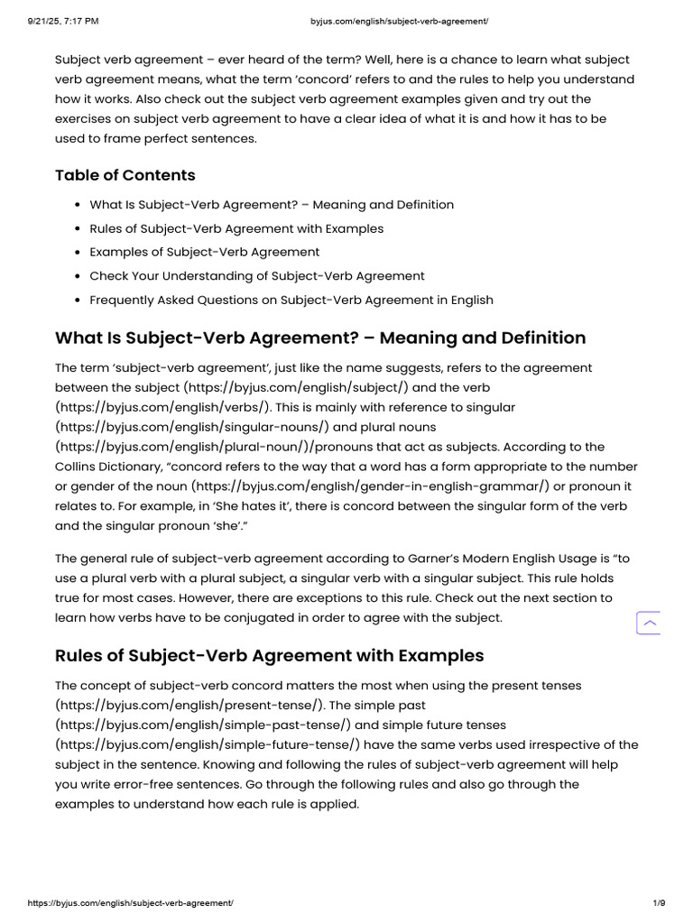 English Subject-Verb-Agreement | PDF | Grammatical Number | Verb