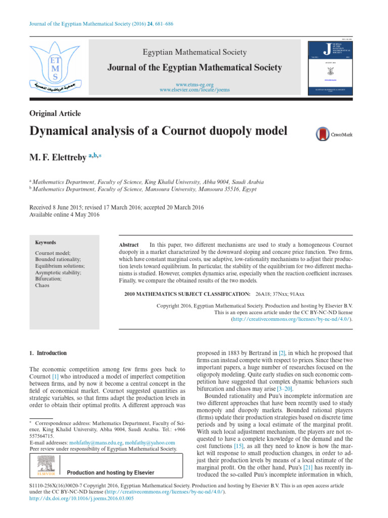 Cournot Model | PDF | Economic Equilibrium | Applied Mathematics
