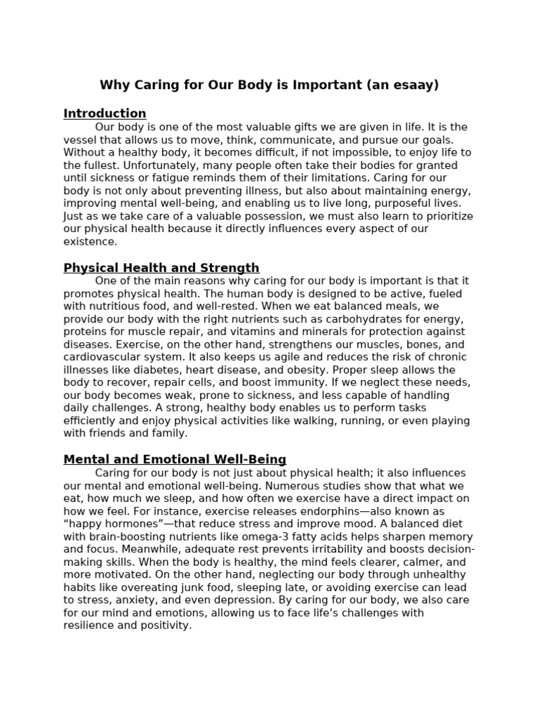 Why Caring For Our Body Is Important (An Essay) | PDF | Preventive ...