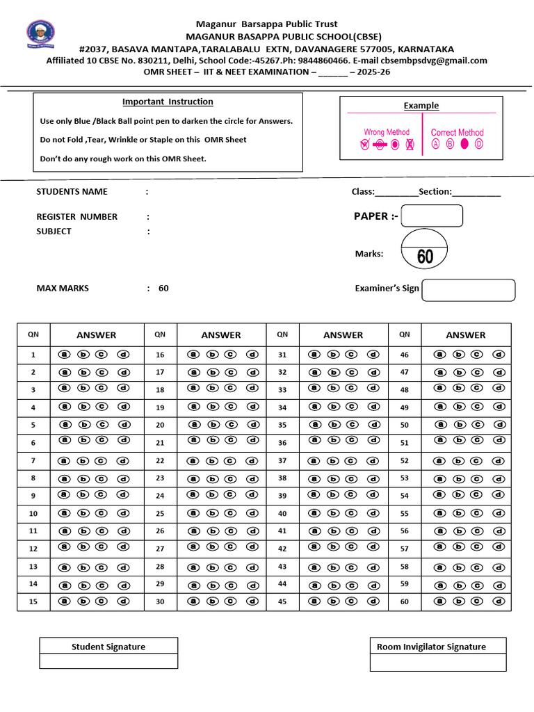 60-Marks OMR Sheet | PDF | Office Equipment | Optical Character Recognition