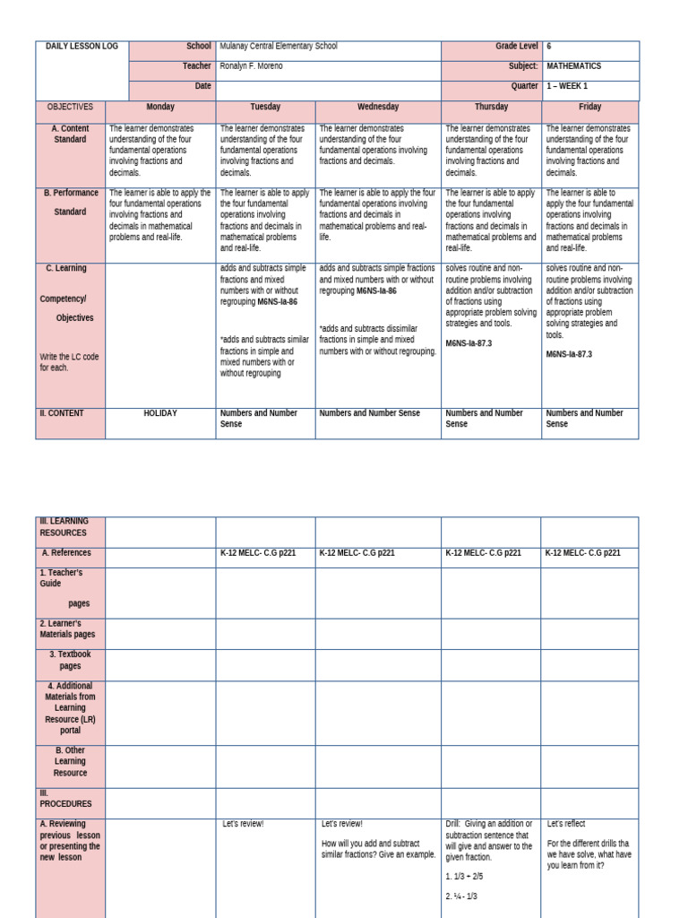 Q1_WEEK1-dll-MATH_6 | PDF | Learning | Decimal