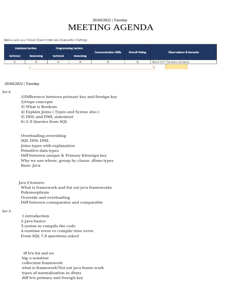 Mock Client Interview Topics 1 | PDF | Sql | Java (Programming Language)