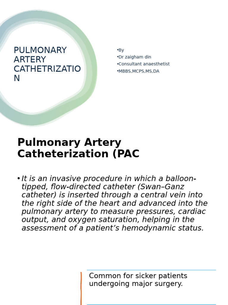 Pulmonary Artery Catheterization Guide | PDF | Heart | Vein