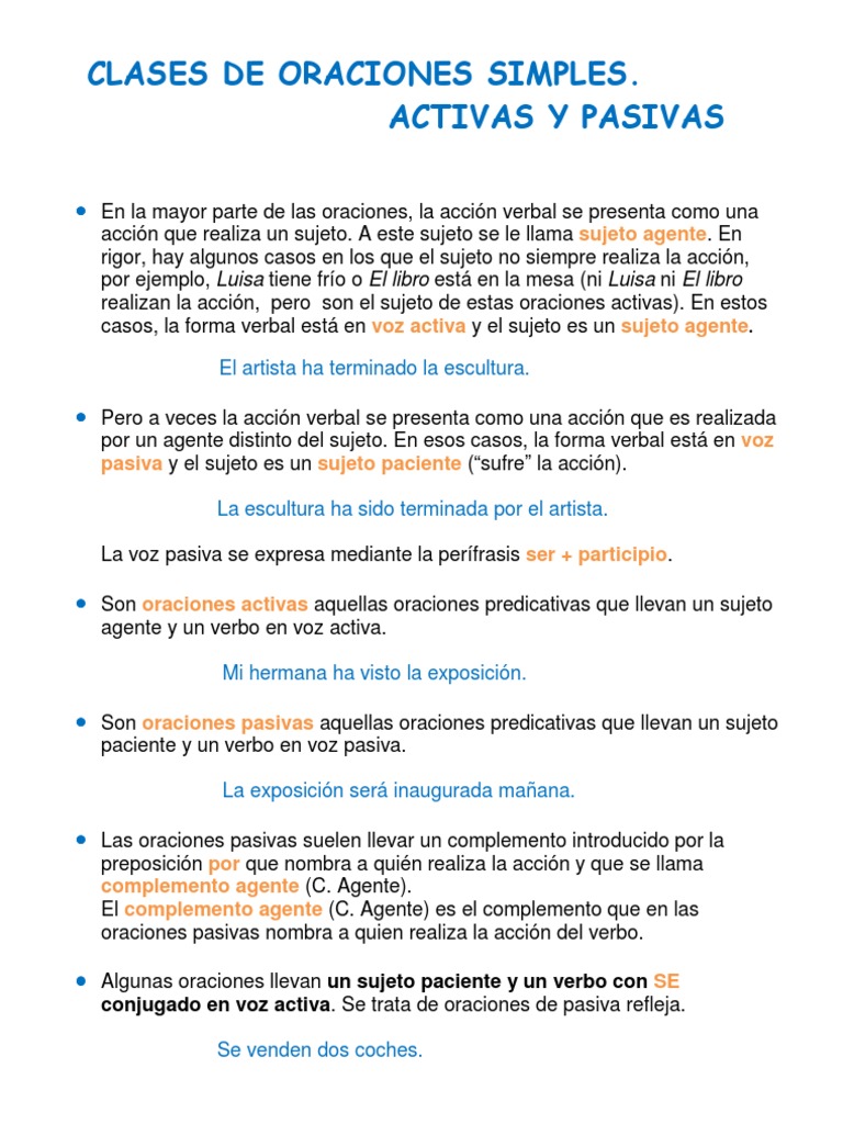 Oraciones Activas y Pasivas: Guía Completa | PDF | Verbo | Asunto ...