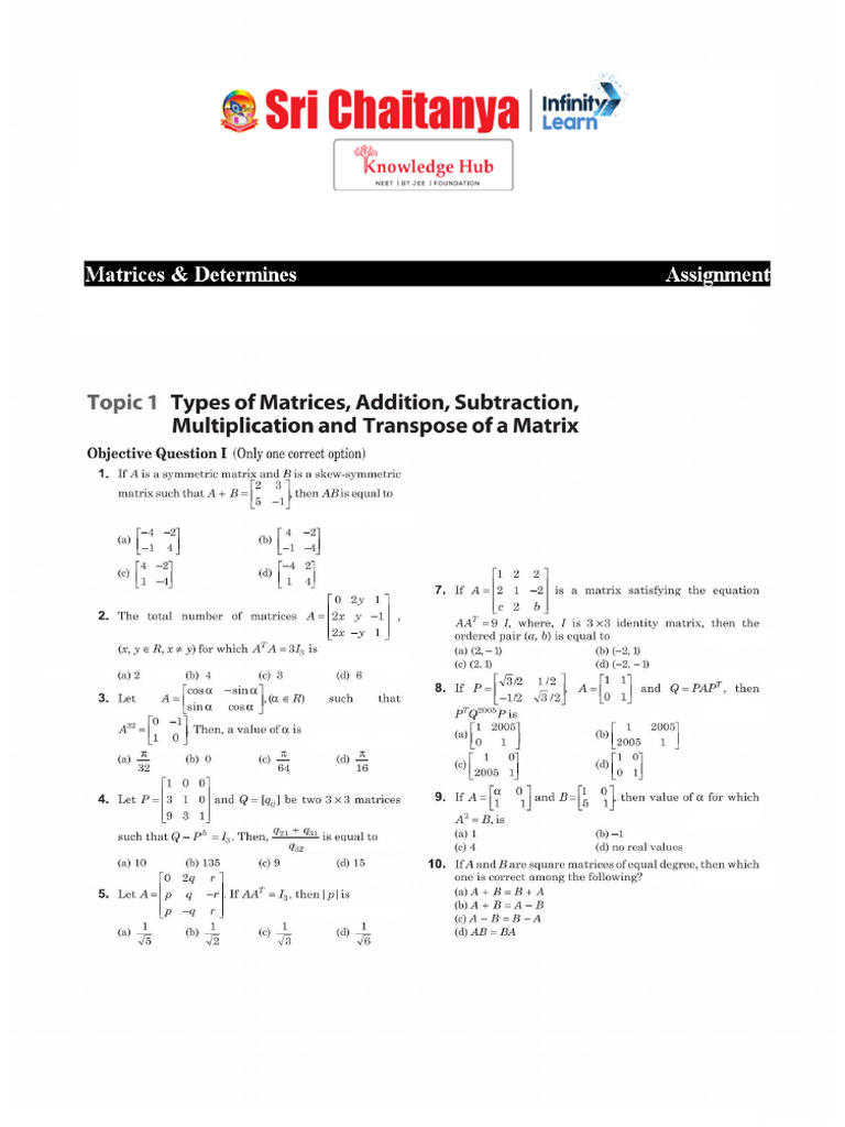 Maths Matrices and Determinants(1) | PDF