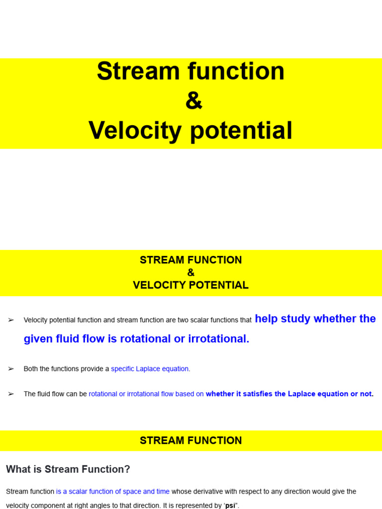 Stream Function and Velocity Potential Explained | PDF | Velocity ...