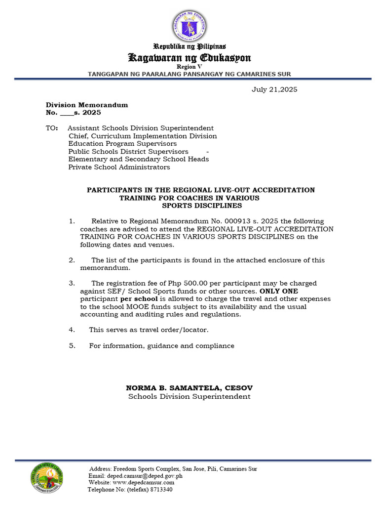 Memo Sports Regional Training | PDF