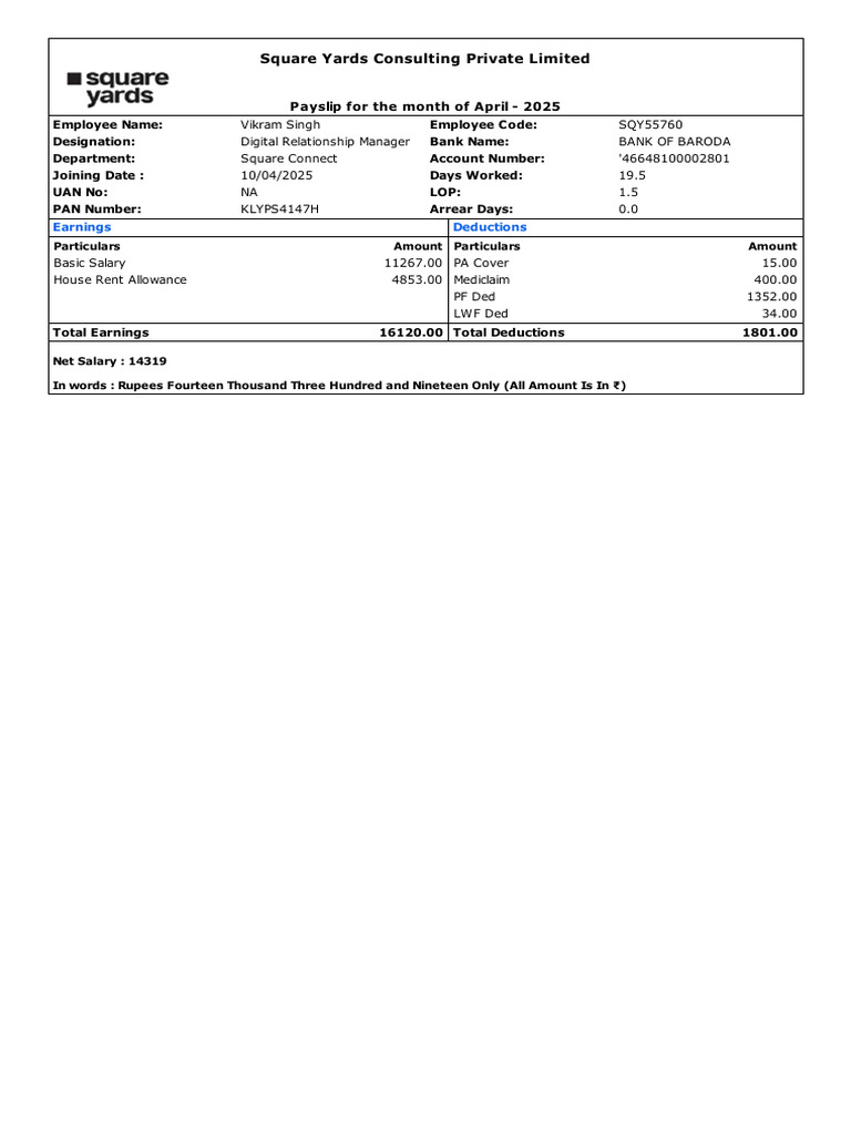 April 2025 PaySlip | PDF