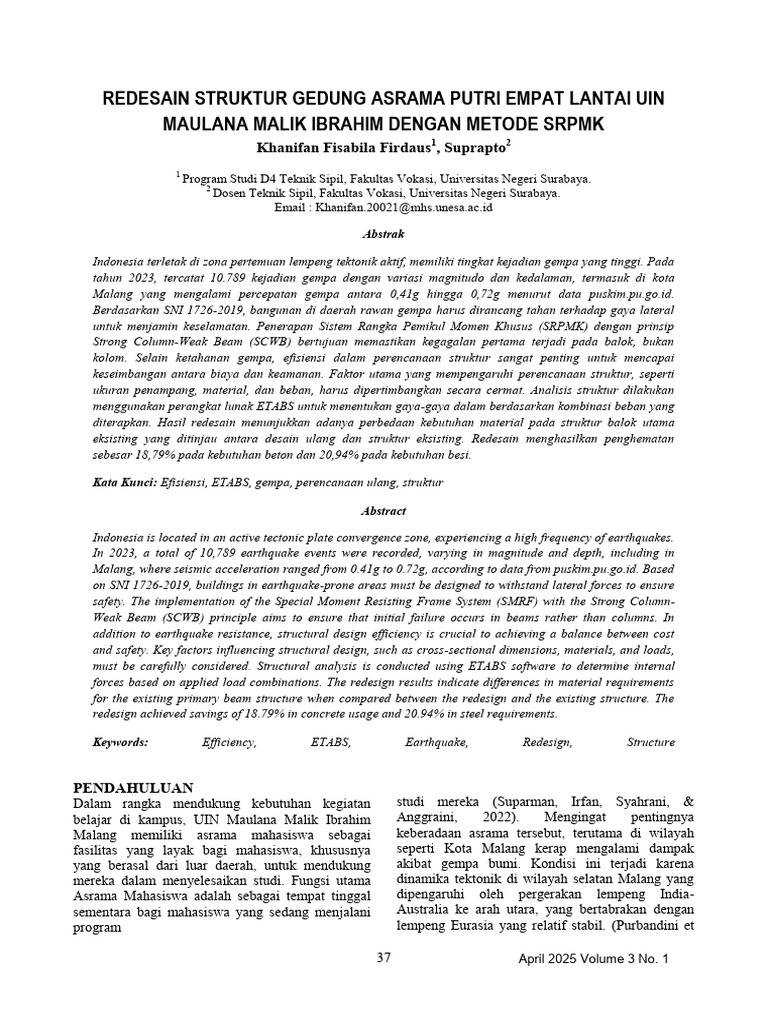 Redesain Asrama UIN Tahan Gempa | PDF