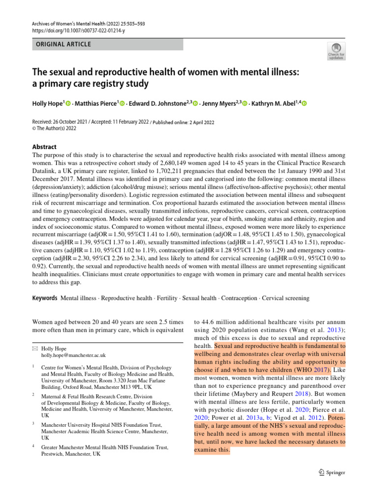 Women's Reproductive Health & Mental Illness | PDF | Mental Disorder ...