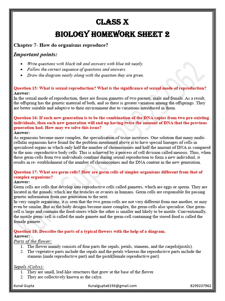 Biology Homework: Organism Reproduction | PDF | Flowers | Reproduction