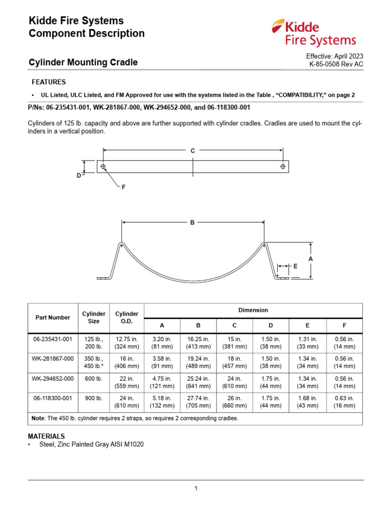 445 A 448 Kidde Cylinder Mounting Cradle K-85-0508 | PDF