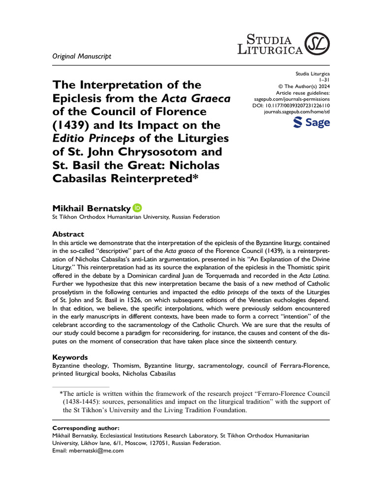 Epiclesis Interpretation at Florence Council | PDF | Eucharist ...