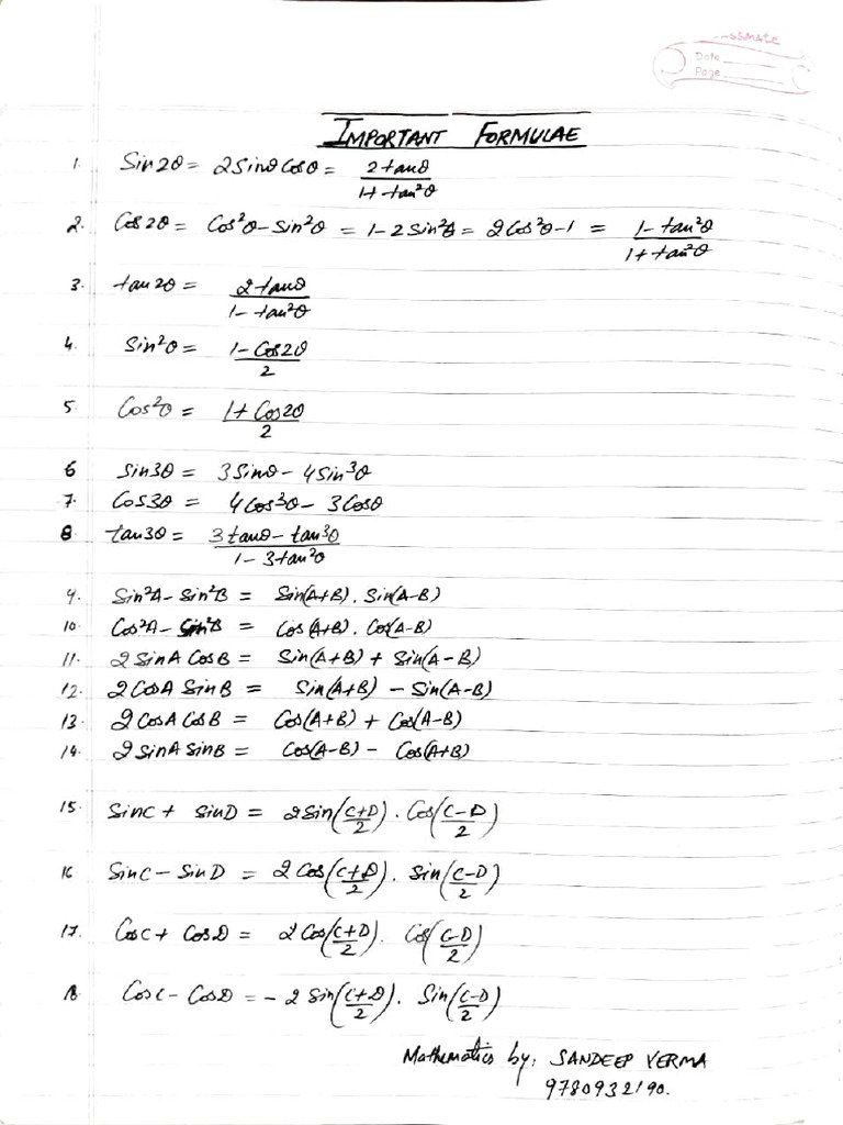 Formula Sheet 12 Diff | PDF