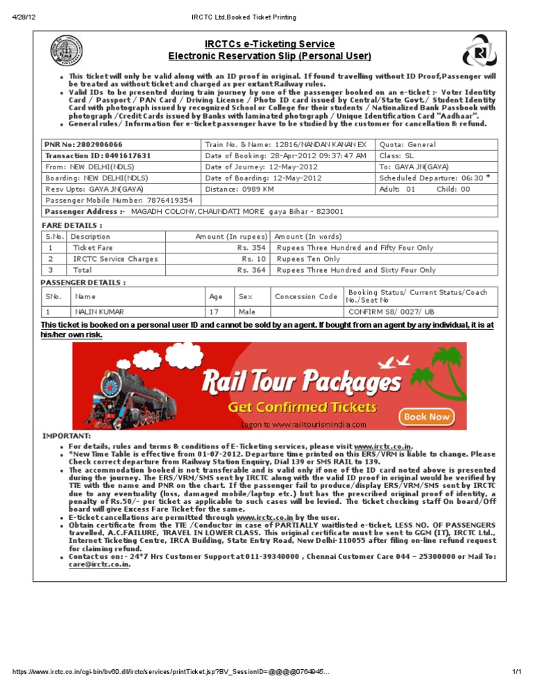 Ndls To Gaya | PDF | Identity Document | Ticket (Admission)