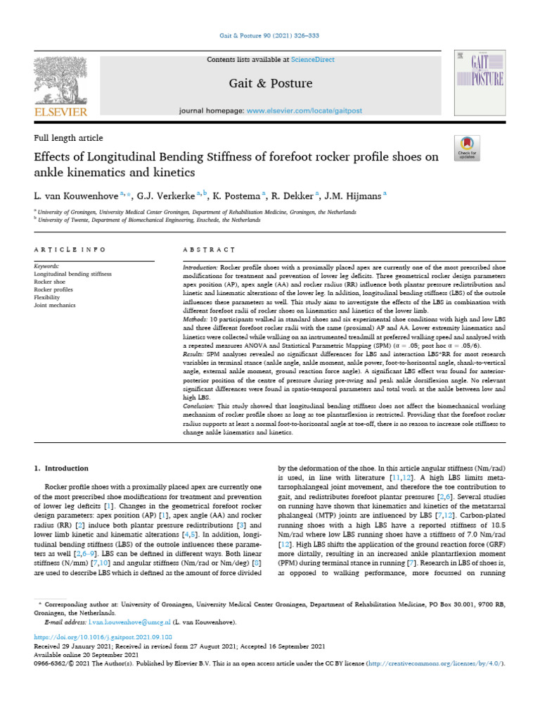 Effects of Longitudinal Bending Stiffness of Forefoot Rocker P 2021 ...