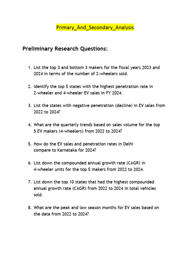Primary and Secondary Questions | PDF | Electric Vehicle | Subsidy