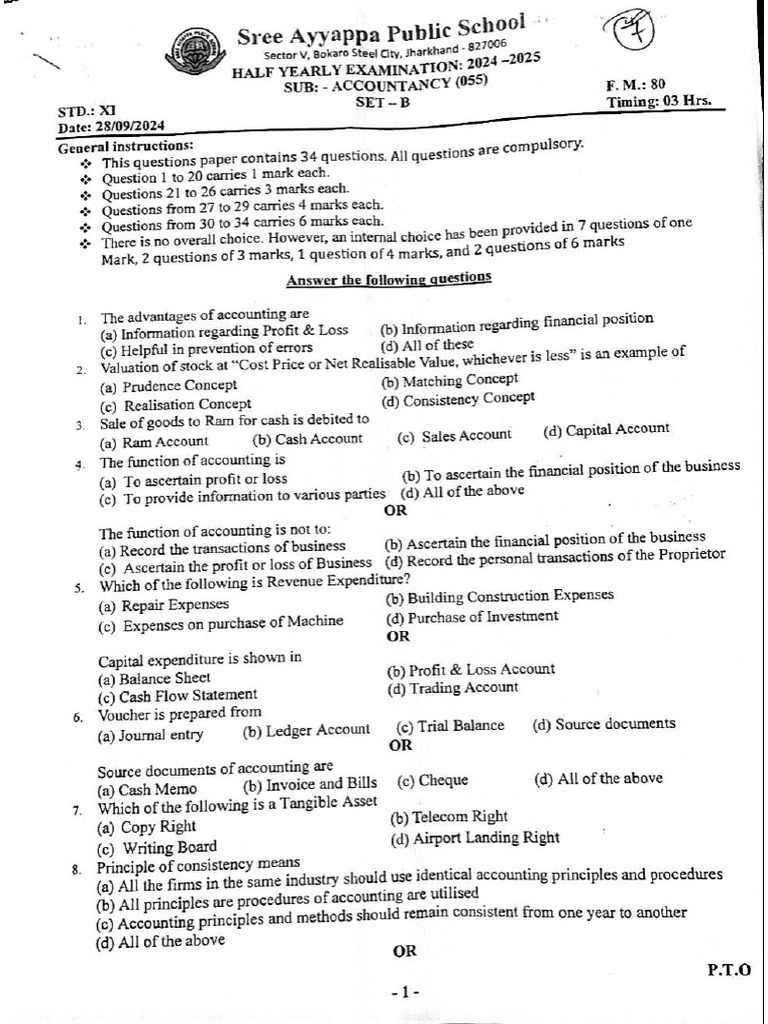 COMMERCE Class 11 Half Yearly Question Paper | PDF