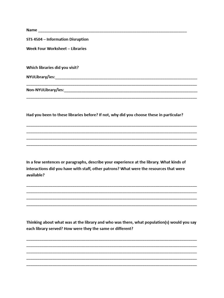 STS 4504 Week Four Worksheet - Libraries | PDF