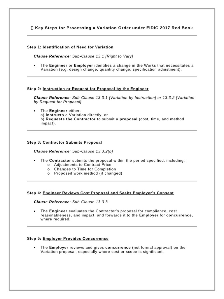 ? Key Steps For Processing A Variation Order Under FIDIC 2017 Red Book ...
