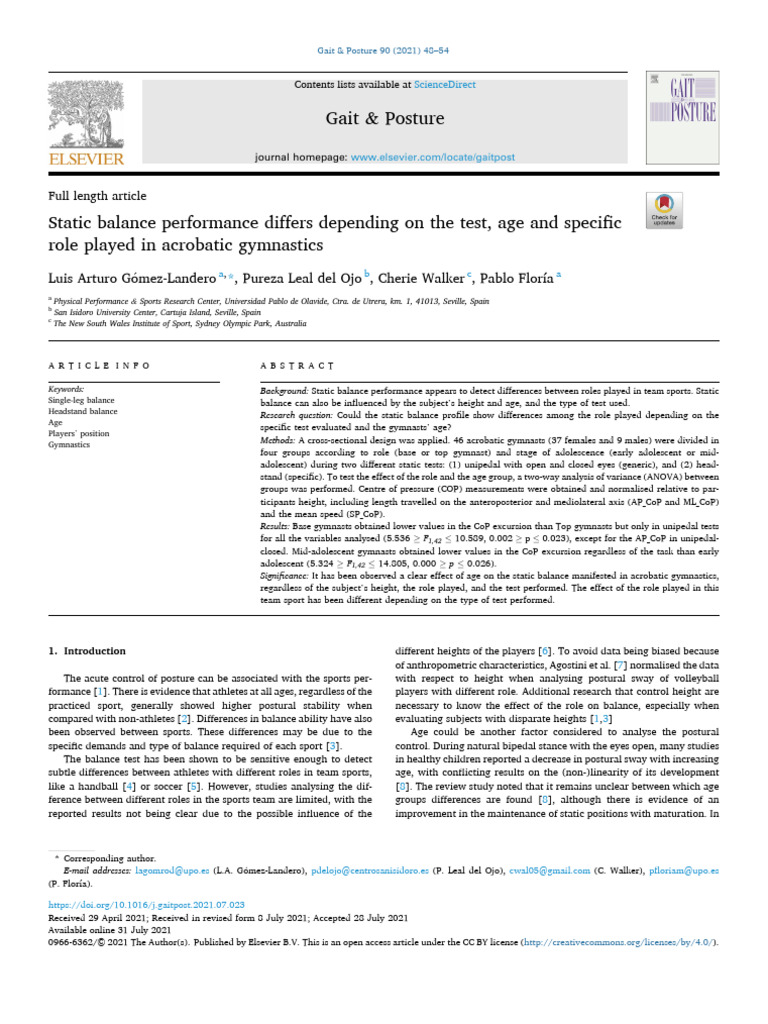 Static Balance Performance Differs Depending On The Test Age A 2021 ...