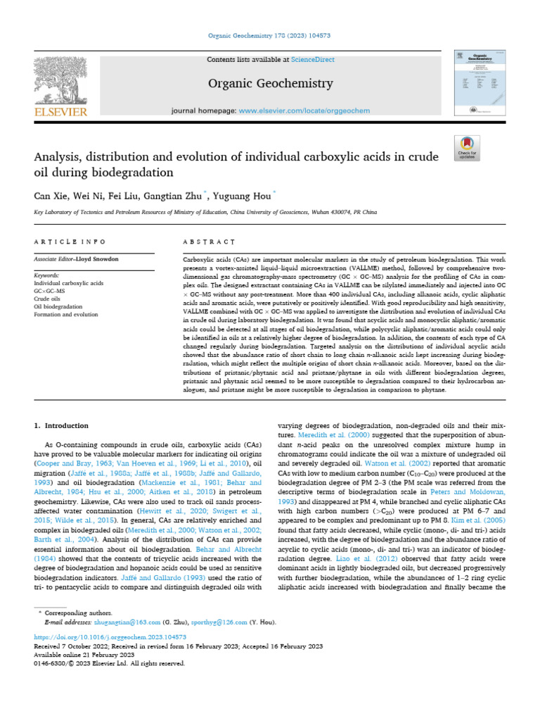 Analysis, Distribution and Evolution of Individual Carboxylic Acids in ...