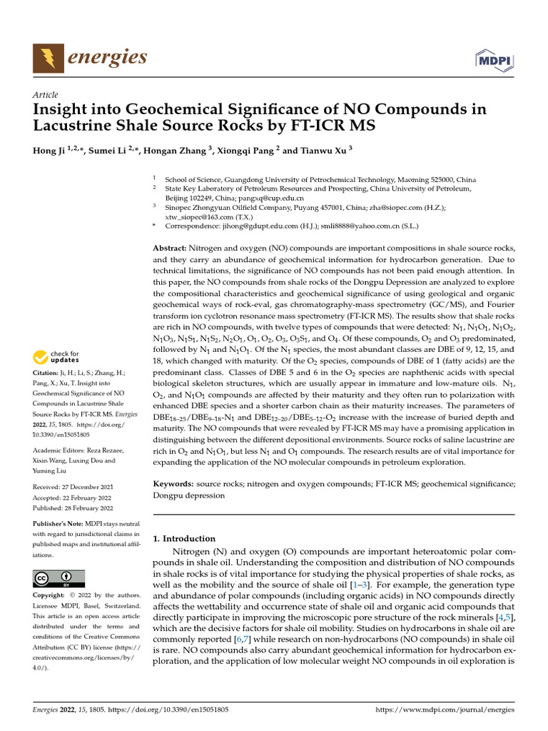 Insight Into Geochemical Significance of NO Compounds in Lacustrine ...
