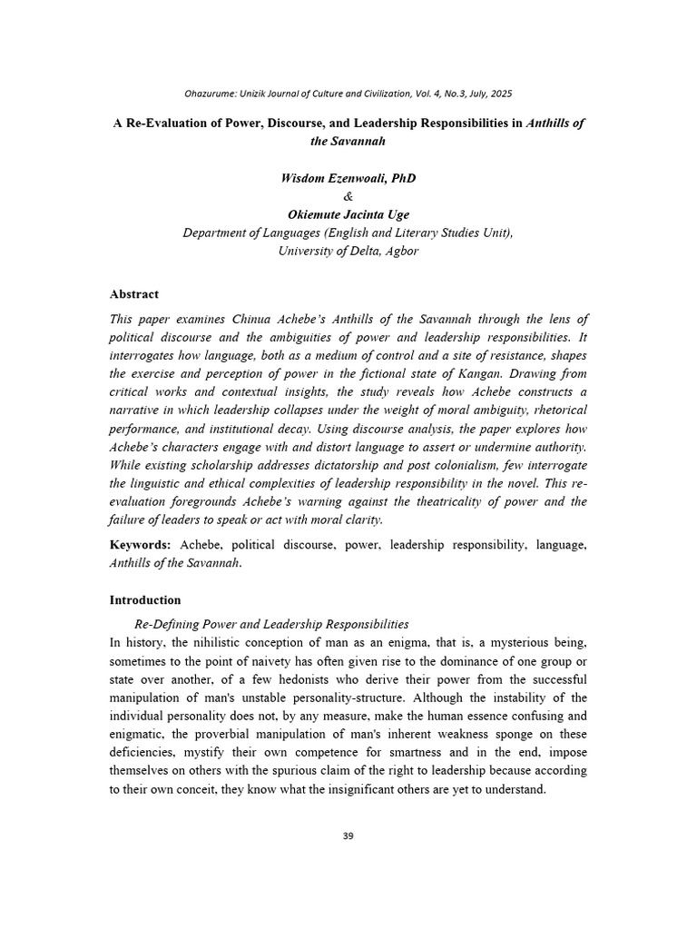 A Re Evaluation of Power Discourse and Leadership Responsibilities in ...