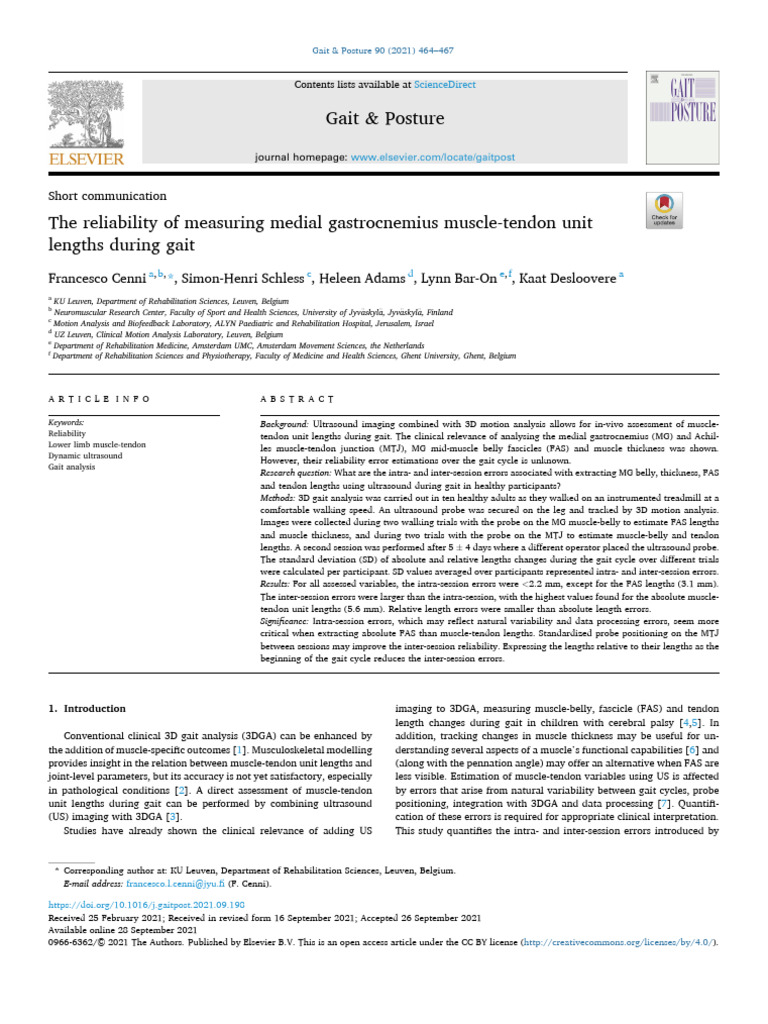 The Reliability of Measuring Medial Gastrocnemius Muscle Tend 2021 Gait ...